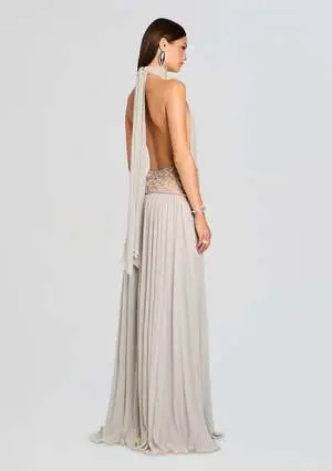 Retrofete Embellished Halterneck Gown - Silver Cloud