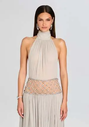 Retrofete Embellished Halterneck Gown - Silver Cloud