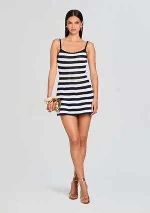 SEROYA Sienna Crochet Mini Dress - Navy/eggshell