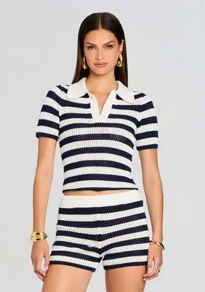 SEROYA Crochet Polo Top