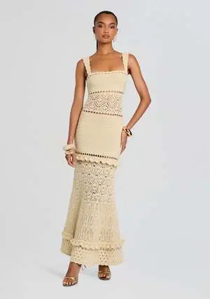 Retrofete Winona Crochet Maxi Dress - Ivory/gold