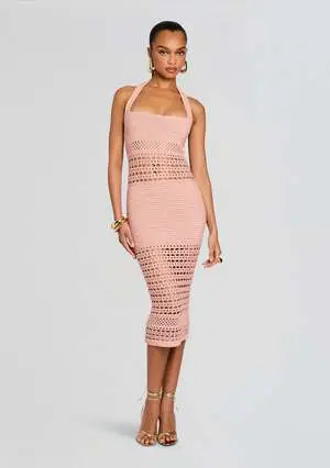 Retrofete Jaycee Crochet Midi Dress - Metallic Peche