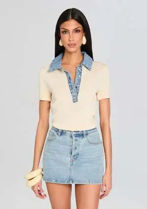 SEROYA Erika Knit Top - Eggshell/coastline