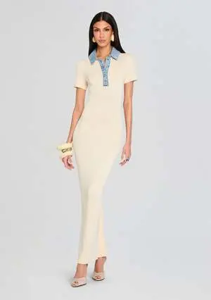 SEROYA Reye Knit Maxi Dress - Eggshell/coastline
