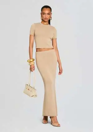 SEROYA Kora Knit Maxi Skirt - Stone