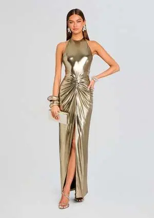 Retrofete Anida High Neck Gown - Metallic Pewter