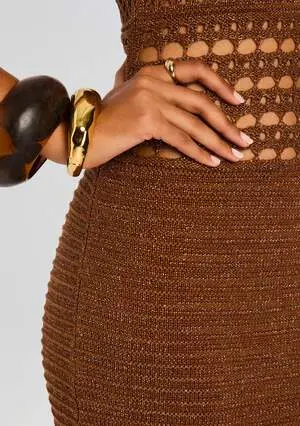 Retrofete Jaycee Crochet Midi Dress - Sepia/bronze