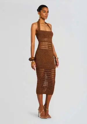Retrofete Jaycee Crochet Midi Dress - Sepia/bronze