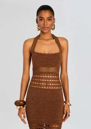 Retrofete Jaycee Crochet Midi Dress - Sepia/bronze