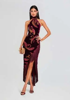 Crushed Velvet Cocktail Dress with Side Slit