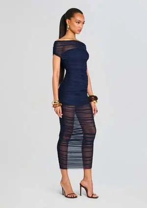 SEROYA Mesh Midi Dress - Sapphire