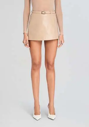 Retrofete Nandie Leather Mini Skirt - Latte