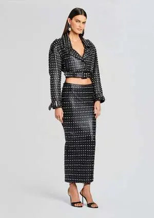 Retrofete Whitley Embellished Leather Skirt