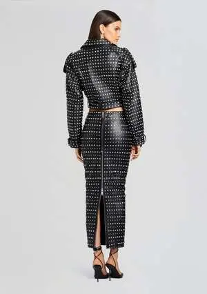 Retrofete Whitley Embellished Leather Skirt