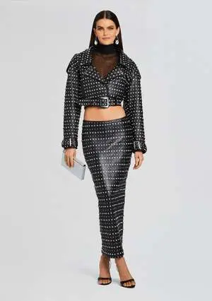 Retrofete Whitley Embellished Leather Skirt