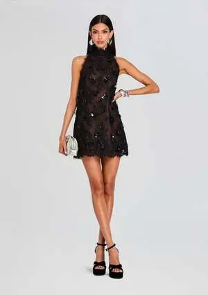 Retrofete Banks Embellished Lace Mini Dress - Black