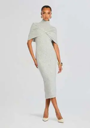 SEROYA Wisteria Knit Midi Dress - Light Grey