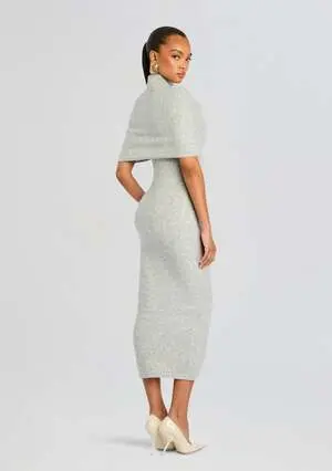 SEROYA Wisteria Knit Midi Dress - Light Grey