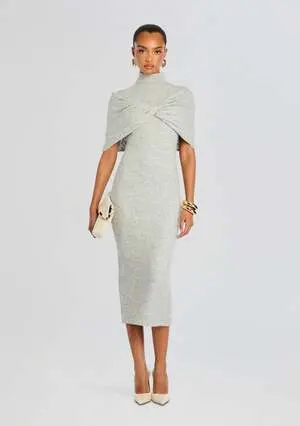 SEROYA Wisteria Knit Midi Dress - Light Grey