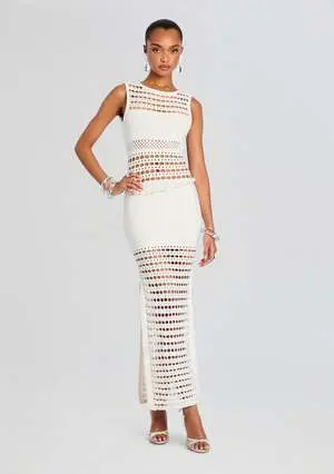 Retrofete Kylan Crochet Maxi Dress - White