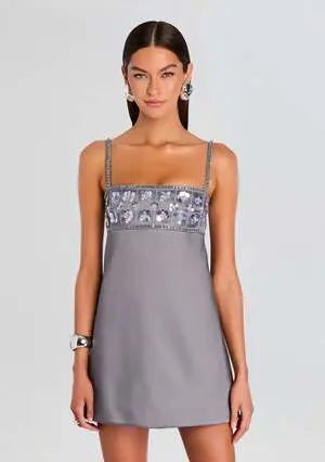 Retrofete Lark Embroidered Mini Dress - Dusk/silver
