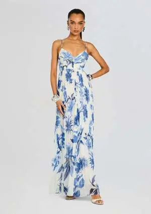 Rococo Sand Gabi Pleated Maxi Dress - White Blue