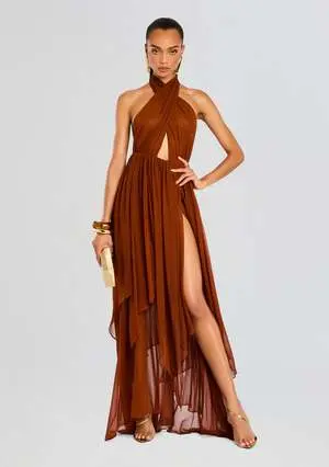 Retrofete Ina Silk Chiffon Dress - Caramel