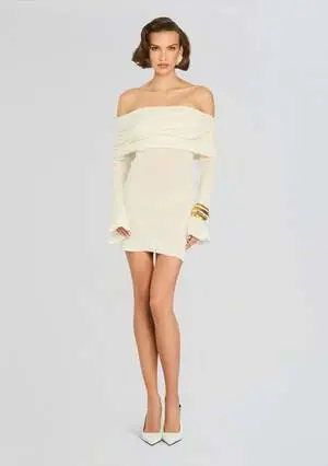 SEROYA Galli Rib Knit Mini Dress - Eggshell