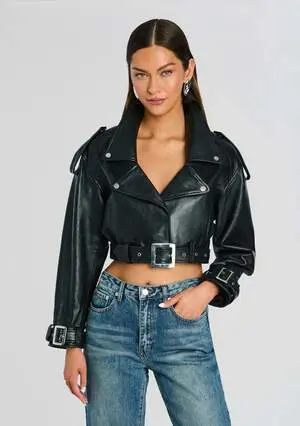 Retrofete Victoria Leather Moto Jacket - Black
