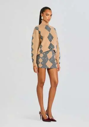Retrofete Cecilie Embellished Knit Mini Skirt - Dusk/latte