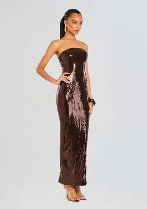 Retrofete Ember Sequin Maxi Dress - Dark Chocolate