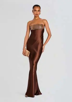 Retrofete Strapless Embellished Evening Gown - Espresso