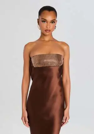 Retrofete Strapless Embellished Evening Gown - Espresso