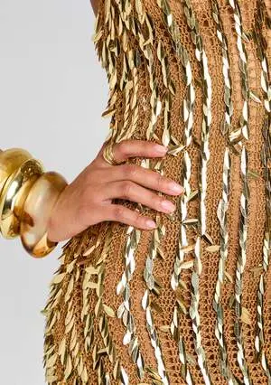 Retrofete Saros Feather Sequin Crochet Mini Dress