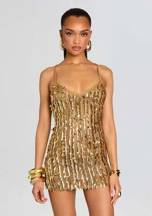 Retrofete Saros Feather Sequin Crochet Mini Dress