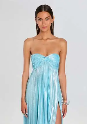 Retrofete Zoa Strapless Lamé Gown - Blue Silver