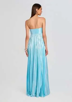 Retrofete Zoa Strapless Lamé Gown - Blue Silver