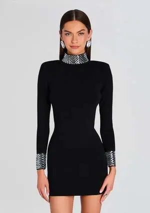 Retrofete Corinth Embellished Knit Mini Dress - Black/silver