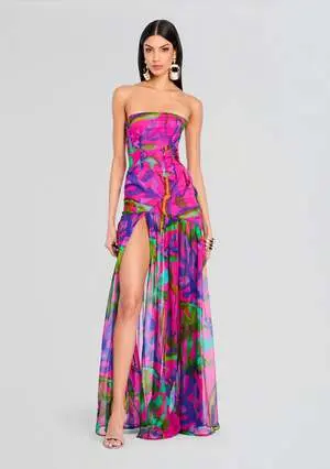 Retrofete Nicole Silk Chiffon Maxi Dress - Tropical Leaf