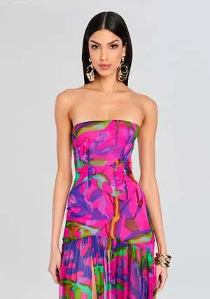 Retrofete Nicole Silk Chiffon Maxi Dress - Tropical Leaf