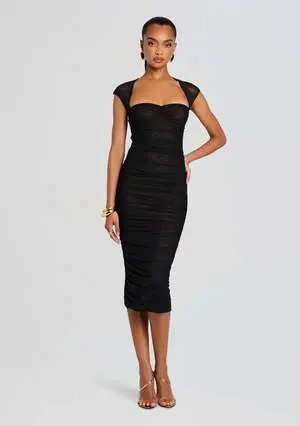 SEROYA Mesh Midi Dress - Black