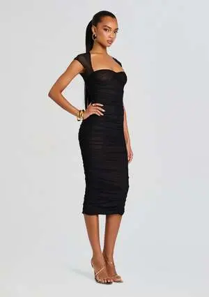 SEROYA Mesh Midi Dress - Black