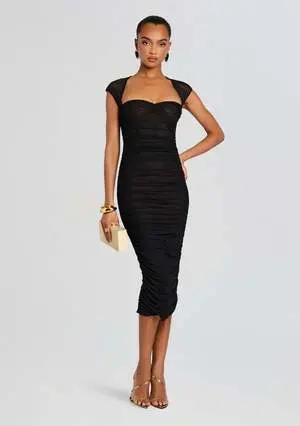SEROYA Mesh Midi Dress - Black