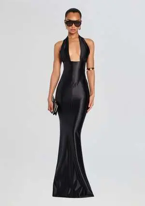 Retrofete Halterneck Gown With Open Back - Black
