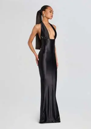 Retrofete Halterneck Gown With Open Back - Black