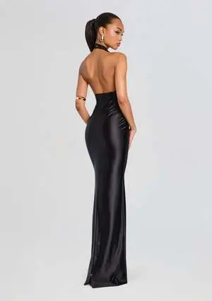 Retrofete Halterneck Gown With Open Back - Black
