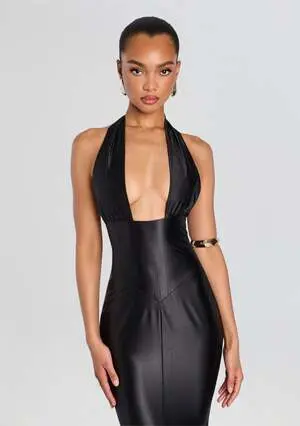 Retrofete Halterneck Gown With Open Back - Black