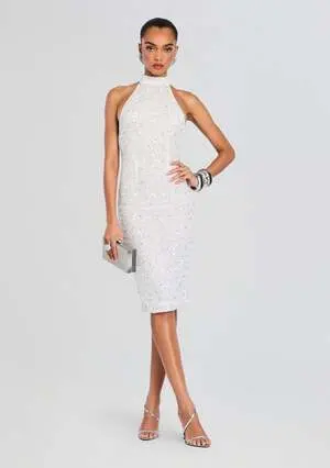 Retrofete Olivia Sequin Midi Dress - White