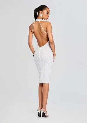 Retrofete Olivia Midi Sequin Dress - White