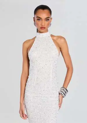 Retrofete Olivia Midi Sequin Dress - White